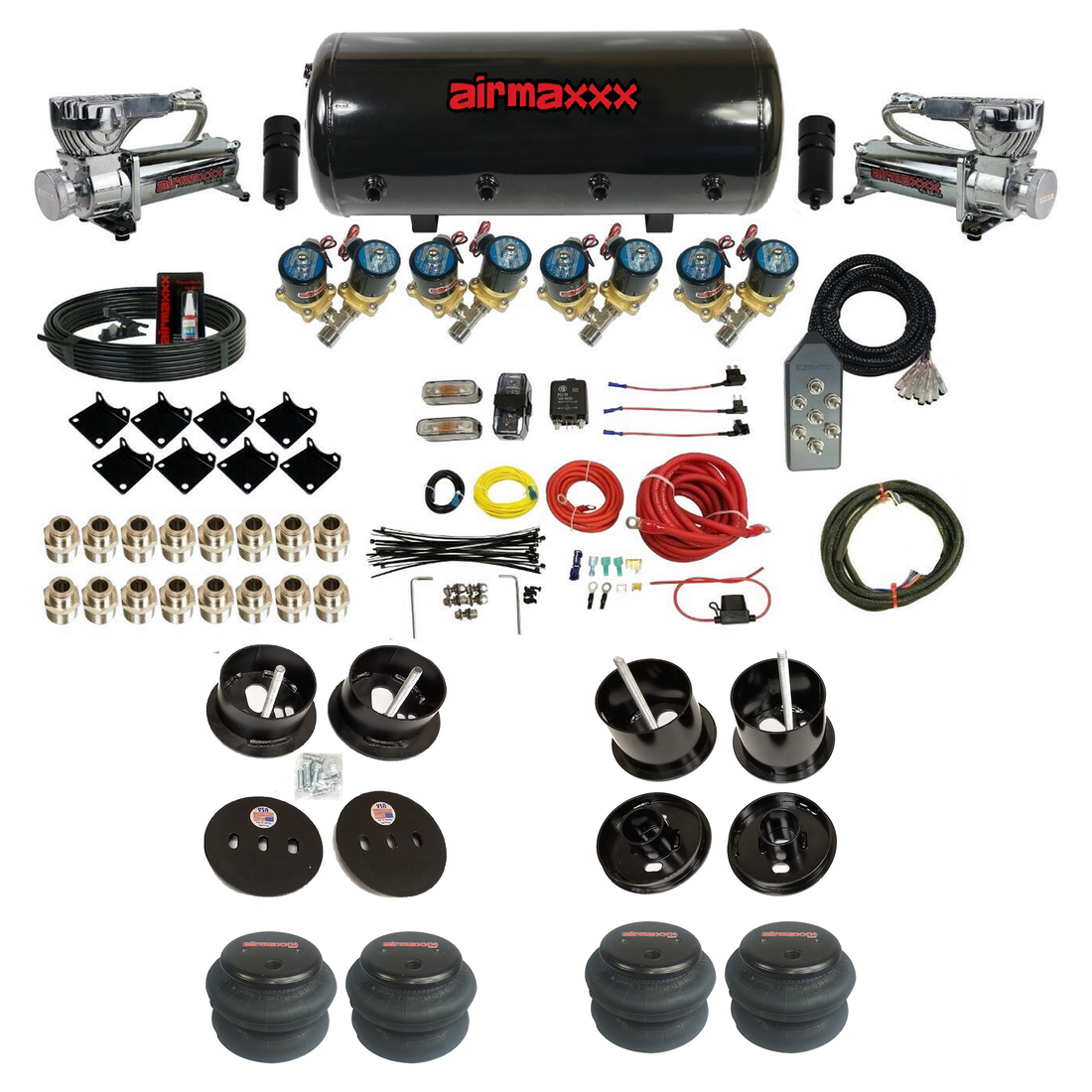 Complete 1/2" Fast Valve airmaxxx Air Suspension Kit 8 Gallon Tank Fit ...