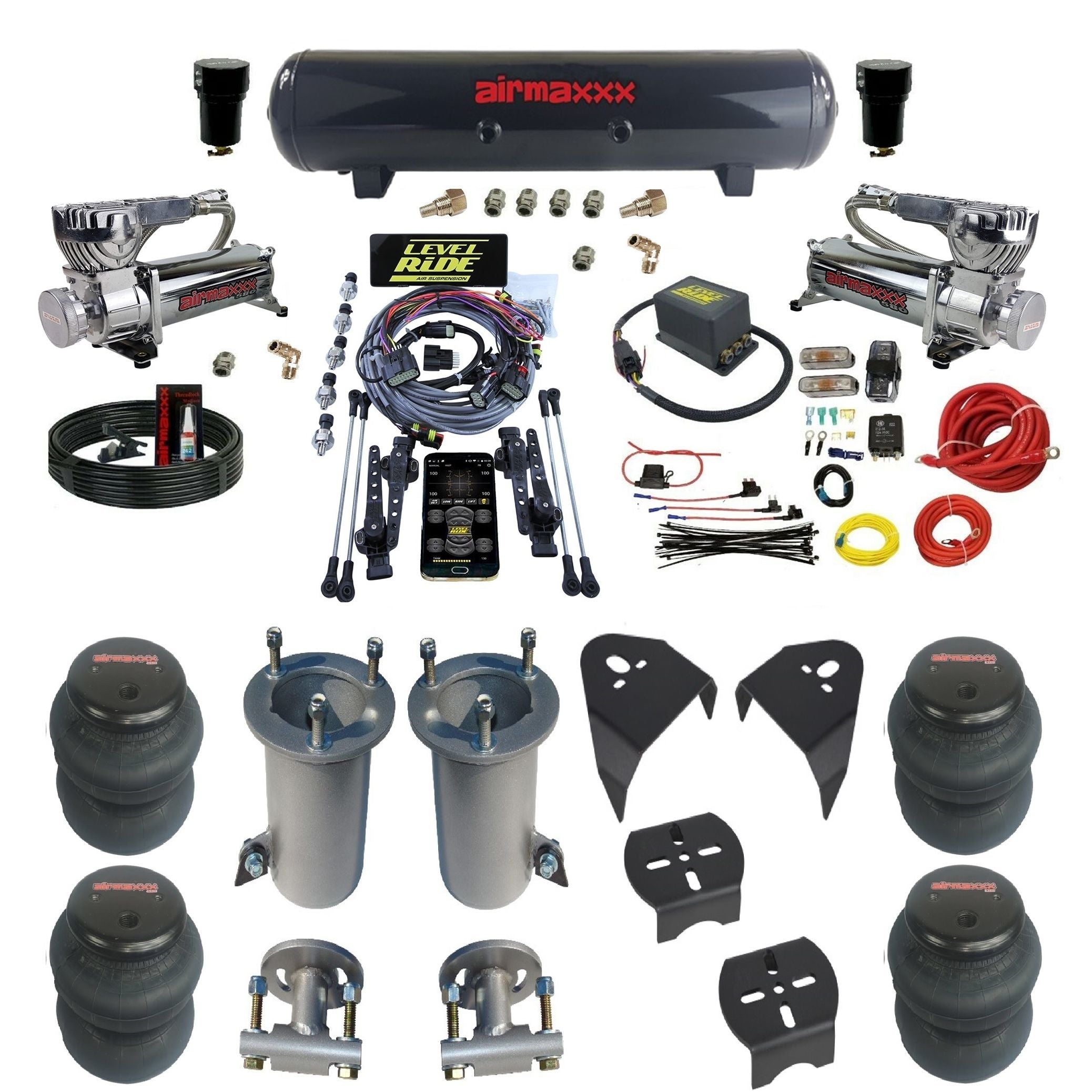 580 Chrome Air Kit w/Level Ride Suspension Height + Pressure Fits 2007 ...