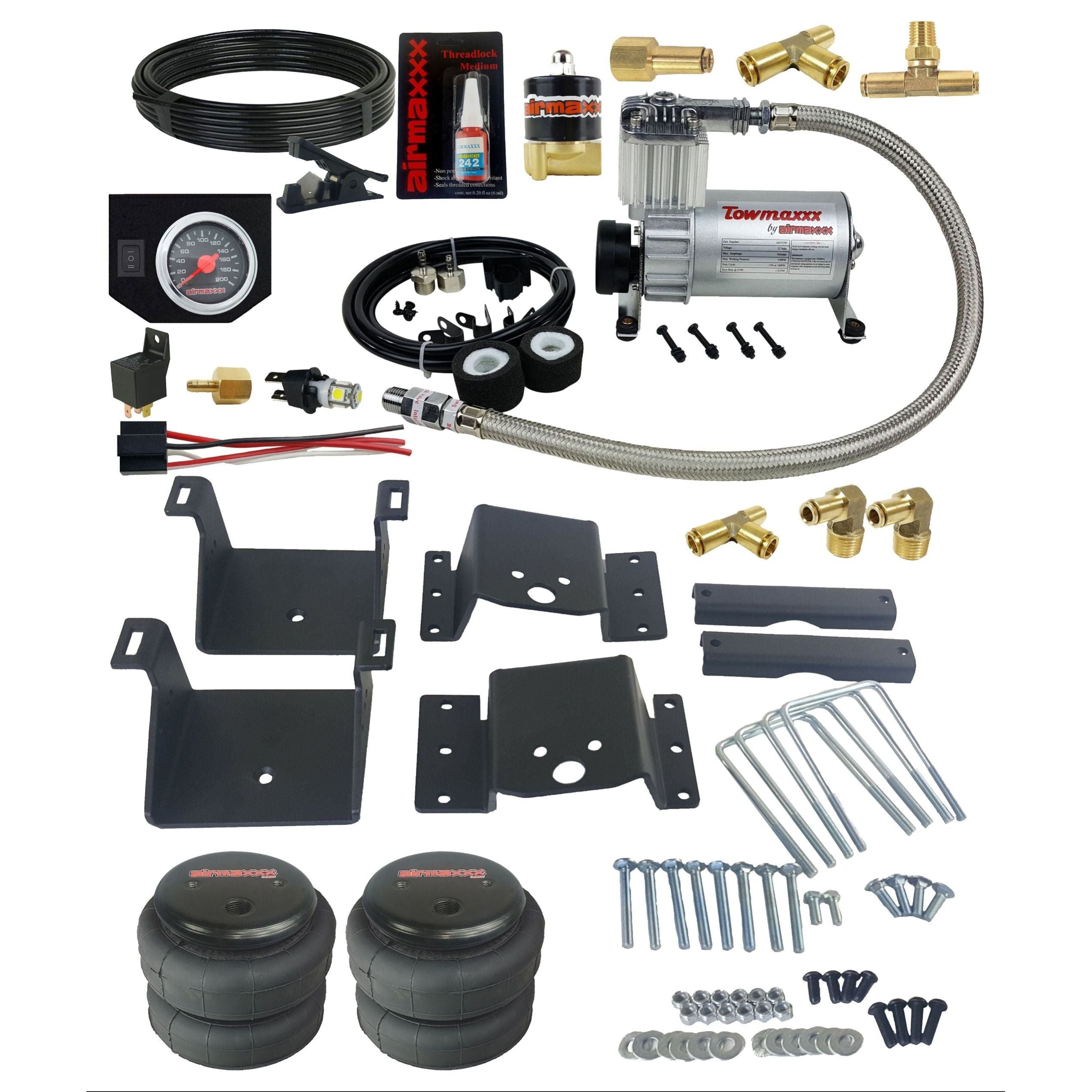 airmaxxx Tow Assist Kit w/Compressor & Gauge Fits 2011-2017 Silverado ...